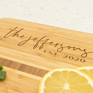 Personalized Bamboo Cutting Board Mothers Day Gift Engraved Wedding Gift w/Wooden Inlay, Customizable 9" x 6.5"(Barbados)