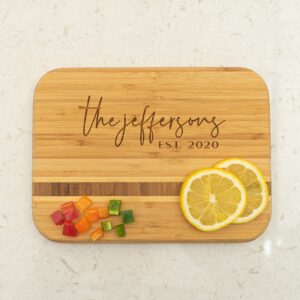 Personalized Bamboo Cutting Board Mothers Day Gift Engraved Wedding Gift w/Wooden Inlay, Customizable 9" x 6.5"(Barbados)