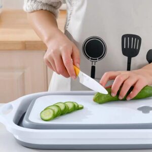 qqqqqq Folding Cutting Board with Draining Plug Colander Fruits Vegetable Washable Basket Multi-Function Collapsible Cutting Board