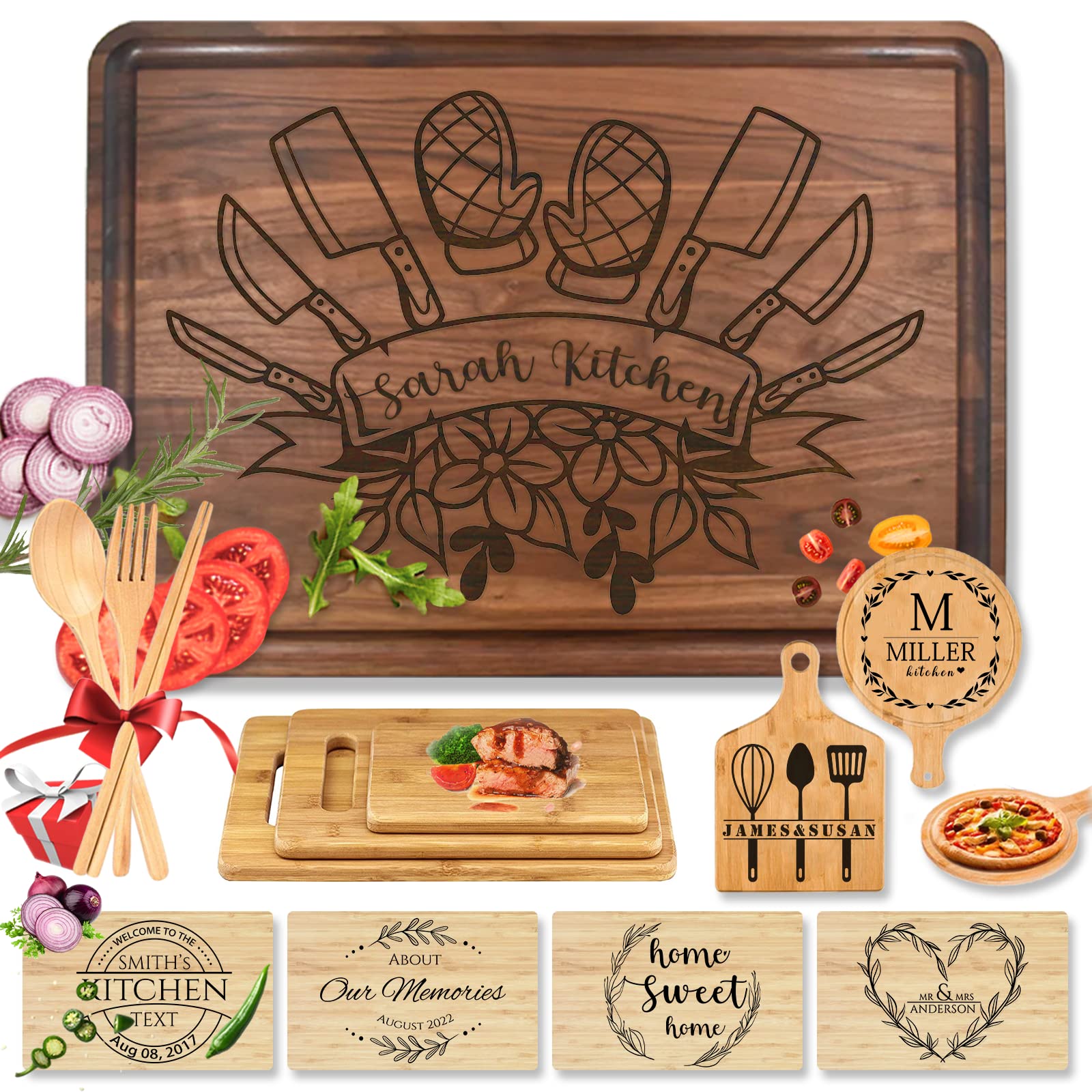 Personalized Cutting Boards, Wedding Gifts for Couple, Wood Engraved Custom Cutting Boards for Anniversary Engagement Housewarming Gifts