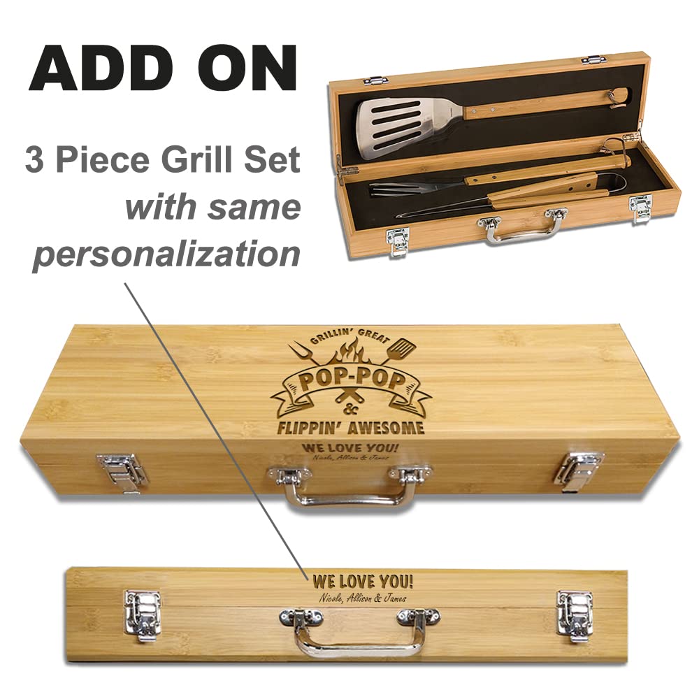 Pop-Pop Gift–PERSONALIZED Bamboo Cutting Board Custom Engraved Grillin Great Flippin Awesome Fathers Day Birthday Christmas Gift Best Pops Ever Papa Poppop Gifts from Grandkids Grandchildren (8.25x12)