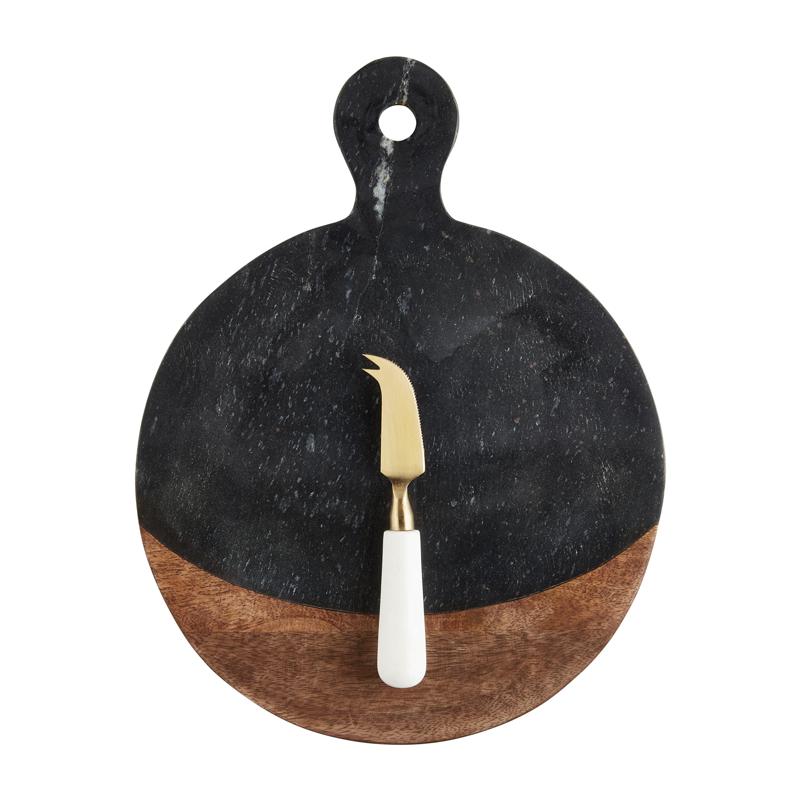 Mud Pie Blk Marble And Wood Board Set, Board 13 3/4" X 10 1/2" Dia | Utensil Approx 5 1/2"