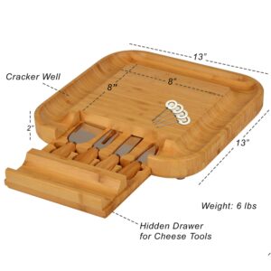 Picnic at Ascot Personalized Monogrammed Engraved Bamboo Cutting Board for Cheese & Charcuterie with Knife Set & Cheese Markers- Designed & Quality Checked in USA