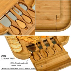 Picnic at Ascot Personalized Monogrammed Engraved Bamboo Cutting Board for Cheese & Charcuterie with Knife Set & Cheese Markers- Designed & Quality Checked in USA