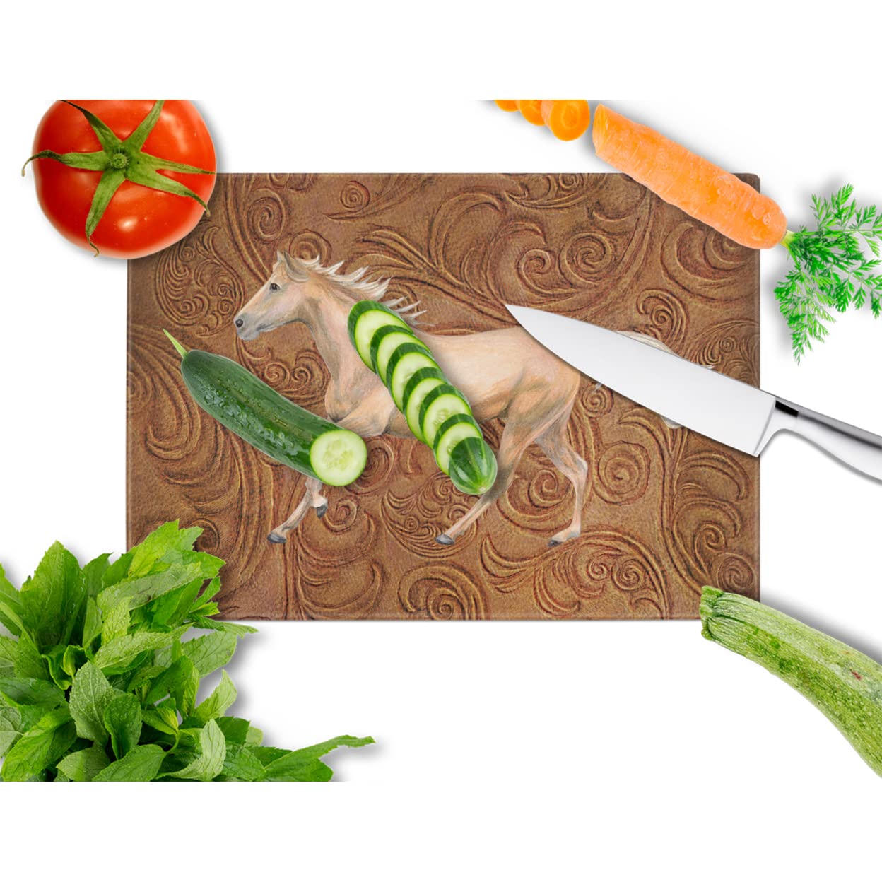 Caroline's Treasures SB3060LCB Horse Glass Cutting Board Large Decorative Tempered Glass Kitchen Cutting and Serving Board Large Size Chopping Board