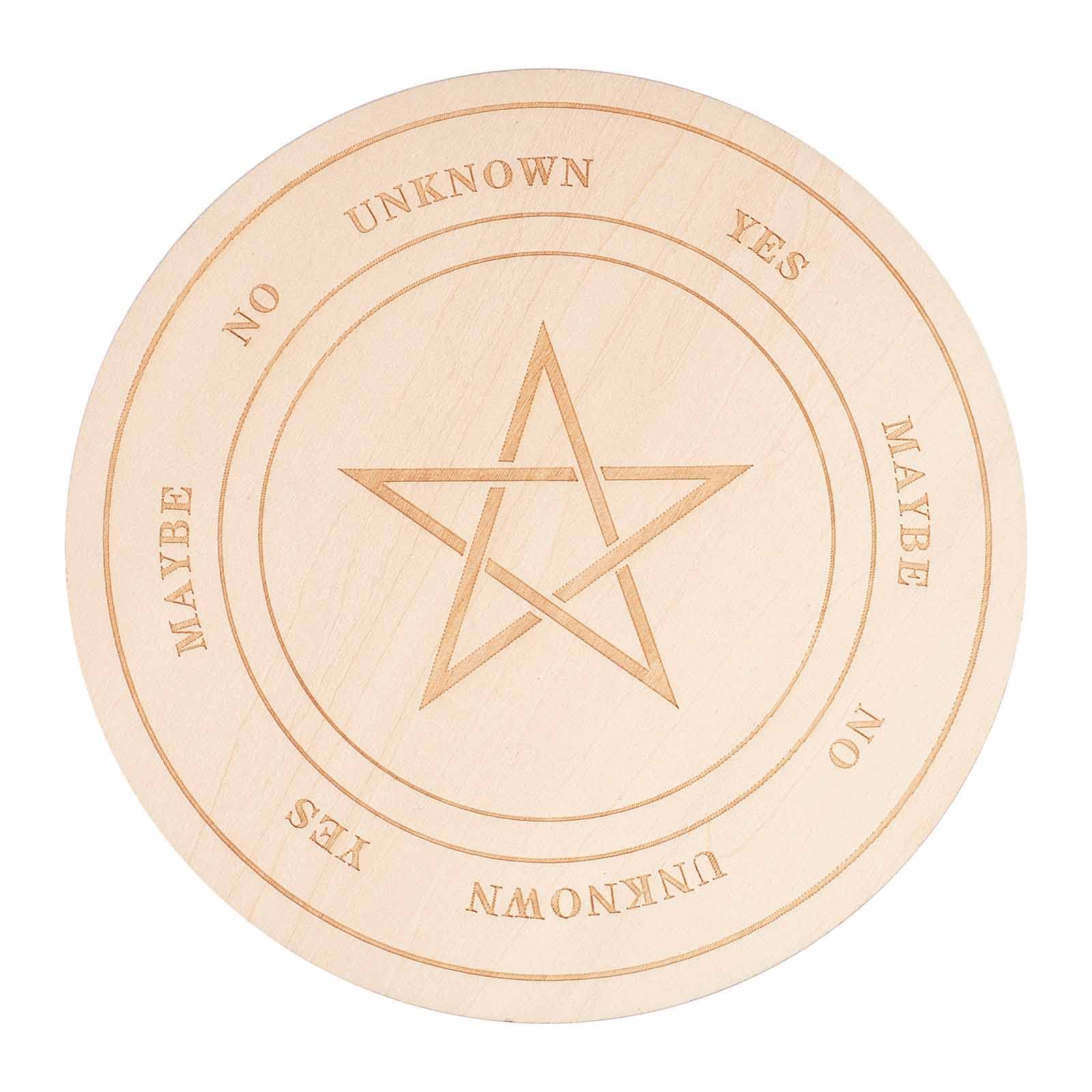 GORGECRAFT 149MM Star Pattern Pendulum Board Wooden Divination Metaphysics Message Board Wood Carving Boards Divination Witchcraft Altar Coaster Eco-Friendly Anti-Scalding Flat Round Shape