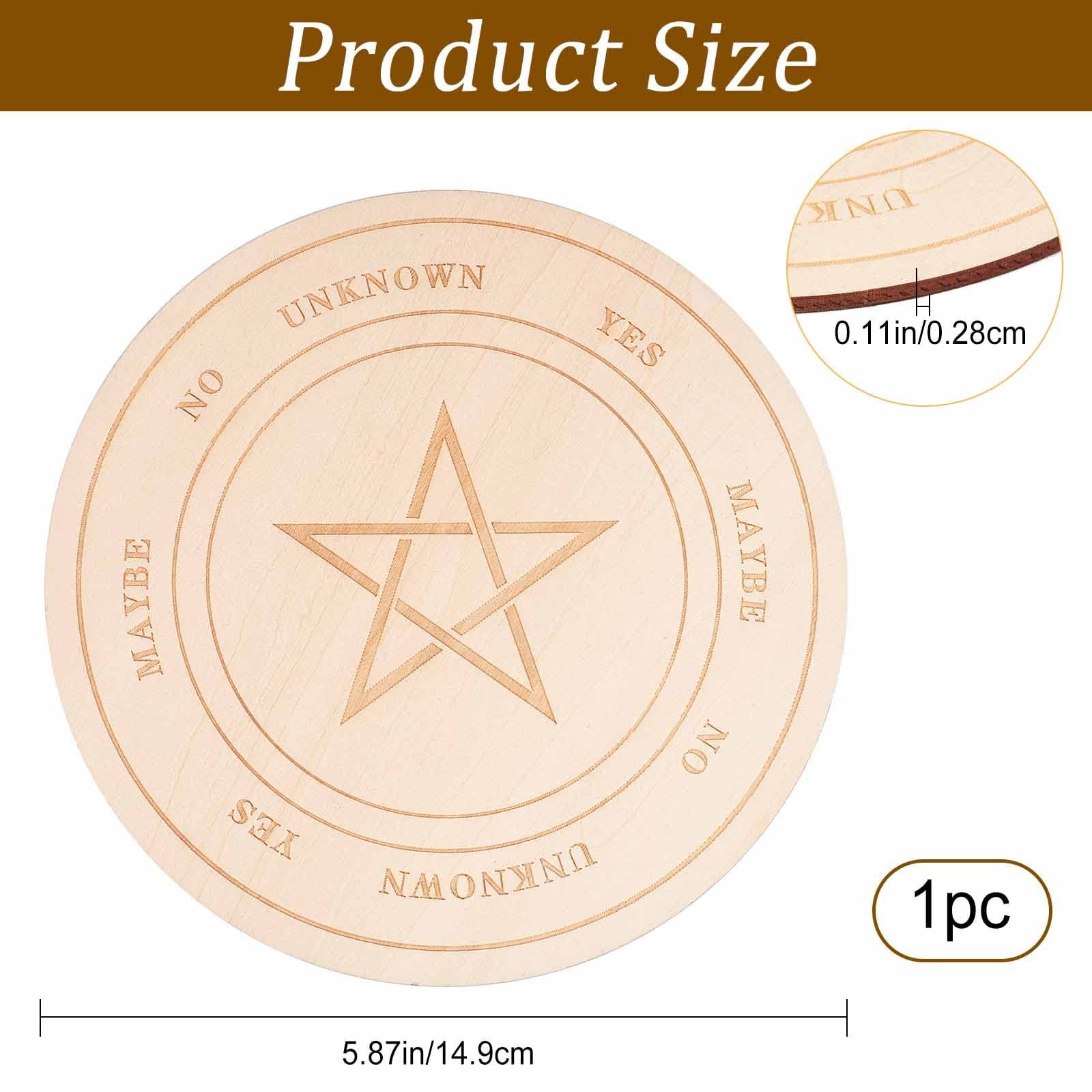 GORGECRAFT 149MM Star Pattern Pendulum Board Wooden Divination Metaphysics Message Board Wood Carving Boards Divination Witchcraft Altar Coaster Eco-Friendly Anti-Scalding Flat Round Shape