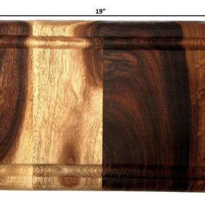 Mountain Woods Brown Large Organic Hardwood Sheesham Cutting Board w/Juice groove | Cheese Board | Chopping board | Charcuterie board | Butcher Block - 19" x 11" x 0.75"