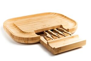 bamboo cheese board & knife set of puhu concept - elegant gift for women, birthday, wedding, anniversary, housewarming, christmas, special days - charcuterie board for cheese, meat, cracks and wine