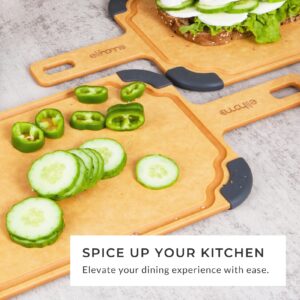 Elihome Paddle Series 2-in-1 Bundle, Wood Fiber Cutting Board & Serve Board with Handle, Knife Freindly, Dishwasher Safe, Non slip, Juice Groove, Reversible, 13" X 7" Medium & 18" x 7" Large