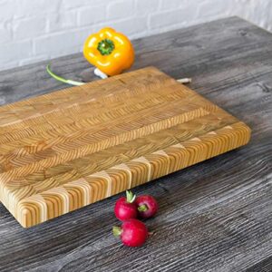 Larch Wood Canada End Grain Large Cutting Board, Handcrafted for Professional Chefs & Home Cooking, 21-5/8" x 13" x 1-3/4" plus Larch Wood Beeswax and Mineral Oil Conditioner (1.6 oz/ 45g)