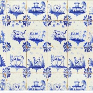 MARYE-KELLEY, Old Delft Tiles Tempered Glass Cutting/Serving Board, 15" x 12"