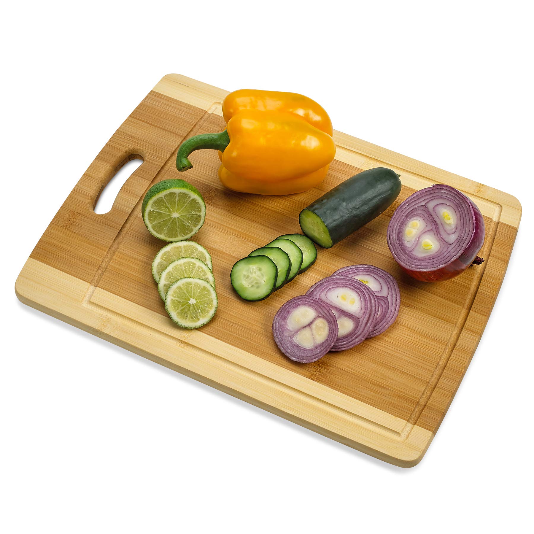 Large Premium Bamboo Cutting and Serving Boards with Handle 12x16 Inch - Kitchen Chopping Boards with Juice Grooves. 100% Natural Bamboo Wood.