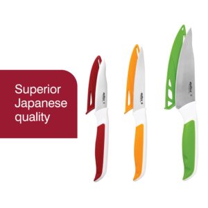 Zyliss Comfort Cutting Board & 3-Piece Knife Set - Japanese Stainless Steel Knife Set - Paring, Utility and Serrated Paring Knives - Plastic Cutting Board - Dishwasher & Hand Wash Safe - 4 Pieces