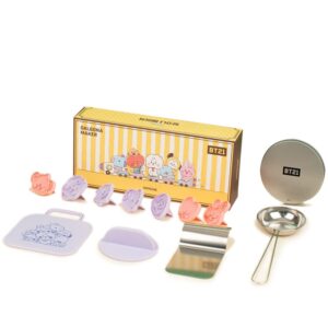 bt21 squid biscuits sugar pie game korean sugar candy making tools set dalgona kit (7pcs in 1set), ladle, shape frame, press stainless steel, bottom plate, circle case