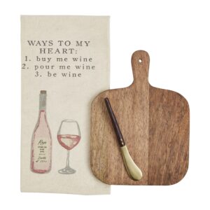 mud pie wine board and towel set, ways, 7.5" x 10"