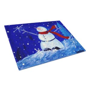 caroline's treasures pjc1085lcb happy holidays snowman glass cutting board large decorative tempered glass kitchen cutting and serving board large size chopping board