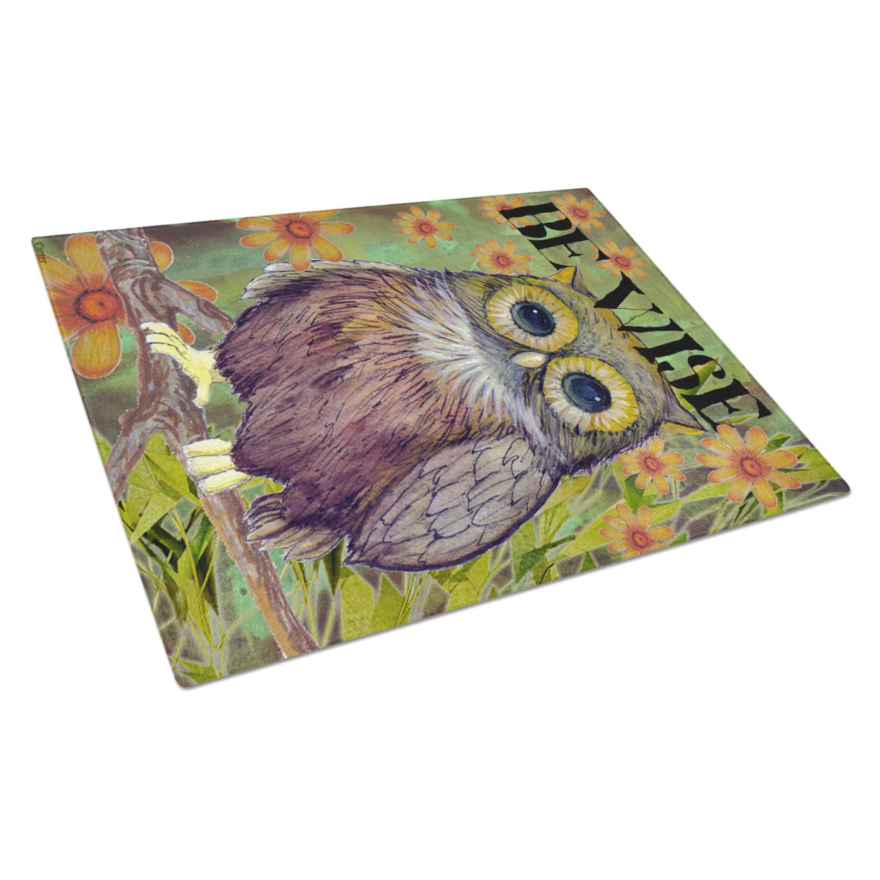 Caroline's Treasures PJC1029LCB Be Wise Owl Glass Cutting Board Large Decorative Tempered Glass Kitchen Cutting and Serving Board Large Size Chopping Board