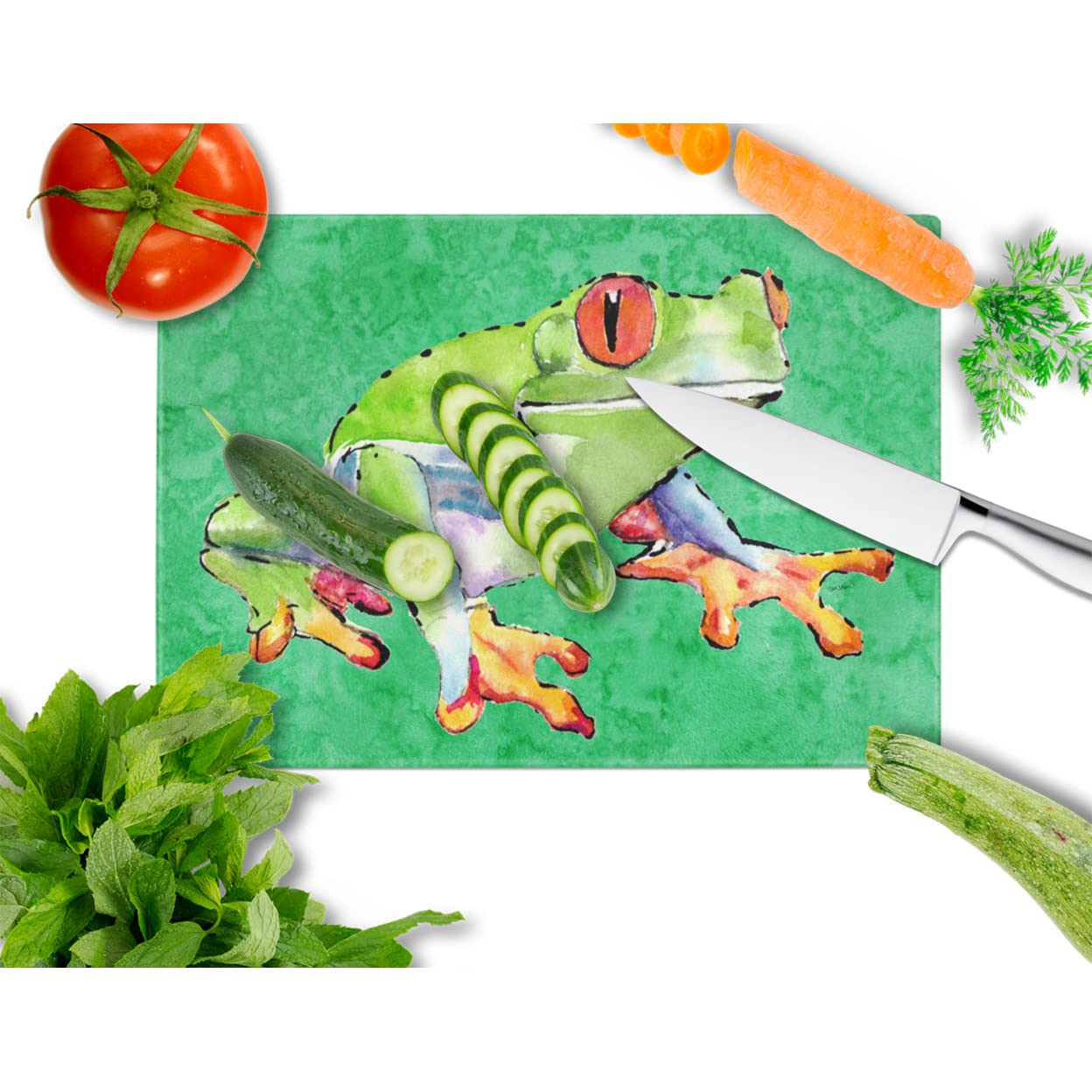 Caroline's Treasures 8688LCB Frog Glass Cutting Board Large Decorative Tempered Glass Kitchen Cutting and Serving Board Large Size Chopping Board