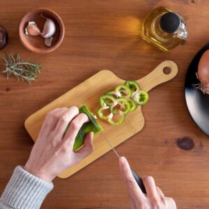 Mini Bamboo Cutting Board with Juice Groove and Handle (8.75inch x 4.25inch); Rounded Bamboo Cutting Board Vegetable Chopping Board Great for Cutting Fruits, Cheese Vegetables Brown