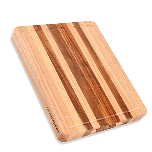 Large Acacia Oak Wood Cutting Board for Kitchen Multipurpose Chopping Board with Juice Groove & Built-in well for Meat, Cracker, Vegetables and Cheese, 15 x 12 x 1.5 Inch