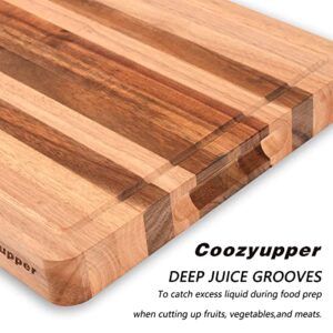 Large Acacia Oak Wood Cutting Board for Kitchen Multipurpose Chopping Board with Juice Groove & Built-in well for Meat, Cracker, Vegetables and Cheese, 15 x 12 x 1.5 Inch