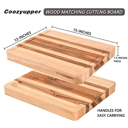 Large Acacia Oak Wood Cutting Board for Kitchen Multipurpose Chopping Board with Juice Groove & Built-in well for Meat, Cracker, Vegetables and Cheese, 15 x 12 x 1.5 Inch