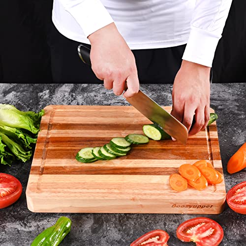 Large Acacia Oak Wood Cutting Board for Kitchen Multipurpose Chopping Board with Juice Groove & Built-in well for Meat, Cracker, Vegetables and Cheese, 15 x 12 x 1.5 Inch