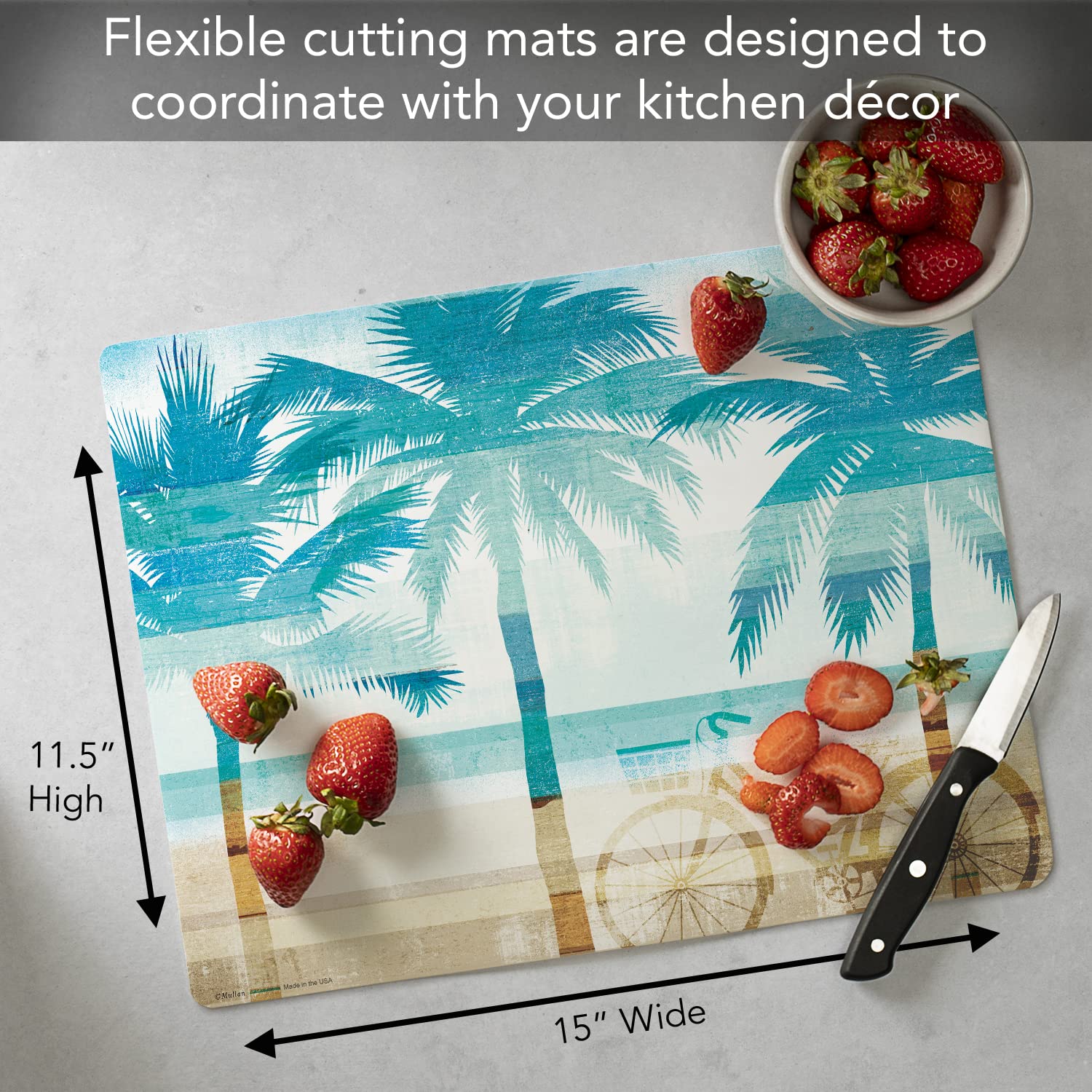 Cut N' Funnel Beachscapes Designer Flexible Plastic Cutting Board Mat, 15" x 11.5", Made in the USA, Decorative, Flexible, Easy to Clean