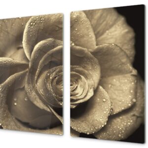 Tempered GLASS Chopping Board - Induction Cooktop Cover - Glass Cutting Board; MEASURES: SINGLE: 60 x 52 cm (23,62” x 20,47”); DOUBLE: 30 x 52 cm (11,81” x 20,47”); D06 Flowers Series