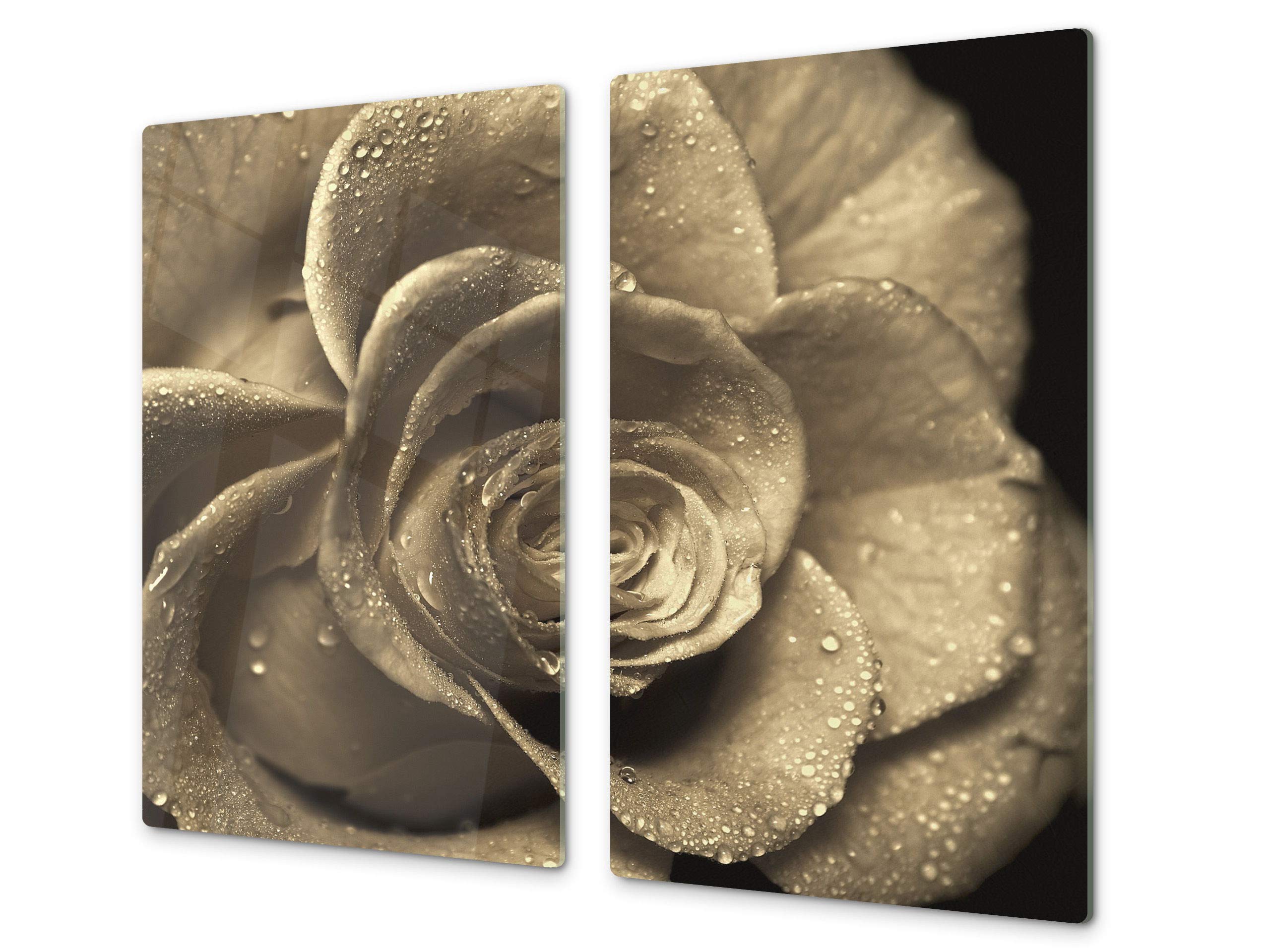 Tempered GLASS Chopping Board - Induction Cooktop Cover - Glass Cutting Board; MEASURES: SINGLE: 60 x 52 cm (23,62” x 20,47”); DOUBLE: 30 x 52 cm (11,81” x 20,47”); D06 Flowers Series