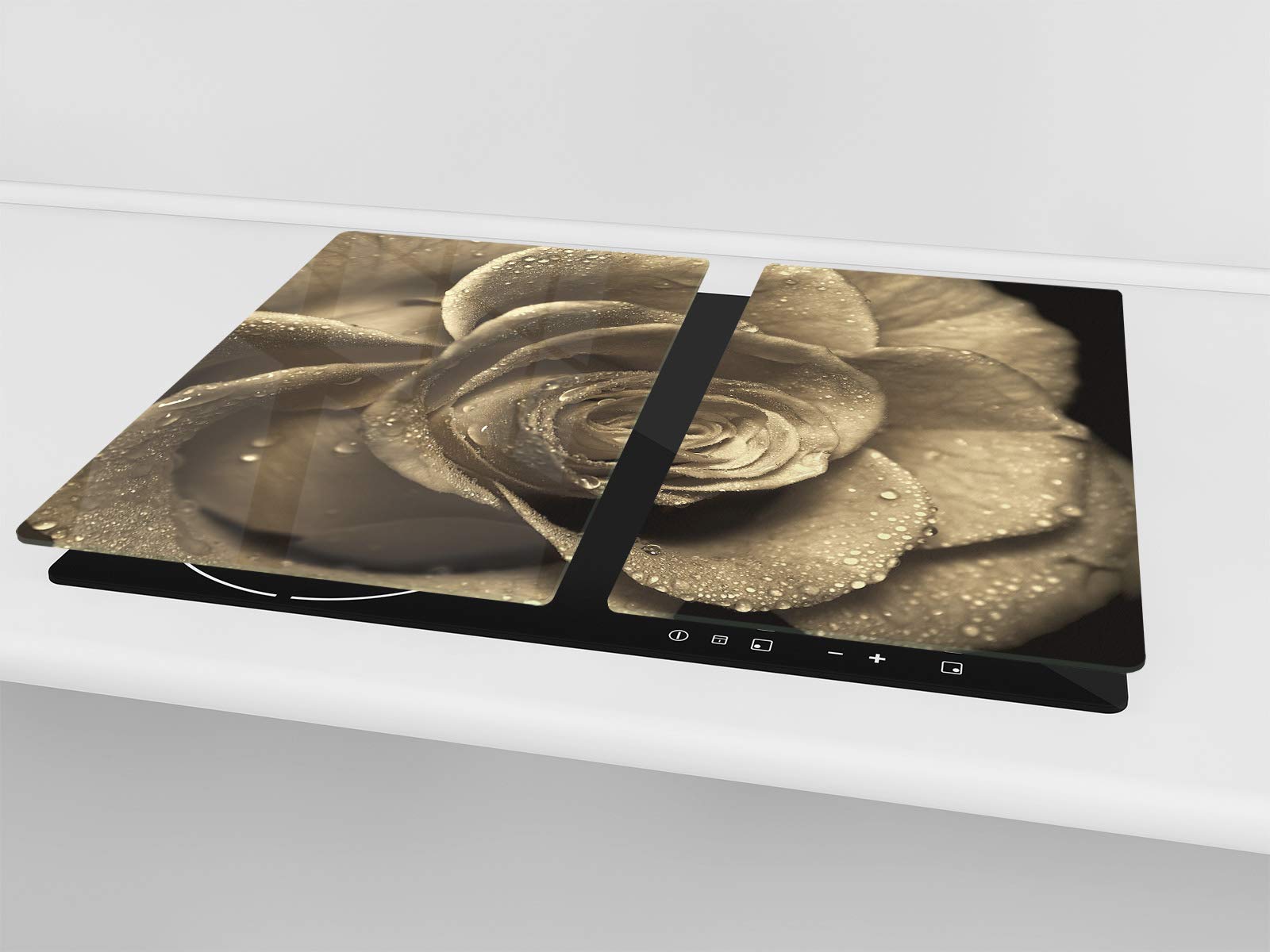 Tempered GLASS Chopping Board - Induction Cooktop Cover - Glass Cutting Board; MEASURES: SINGLE: 60 x 52 cm (23,62” x 20,47”); DOUBLE: 30 x 52 cm (11,81” x 20,47”); D06 Flowers Series