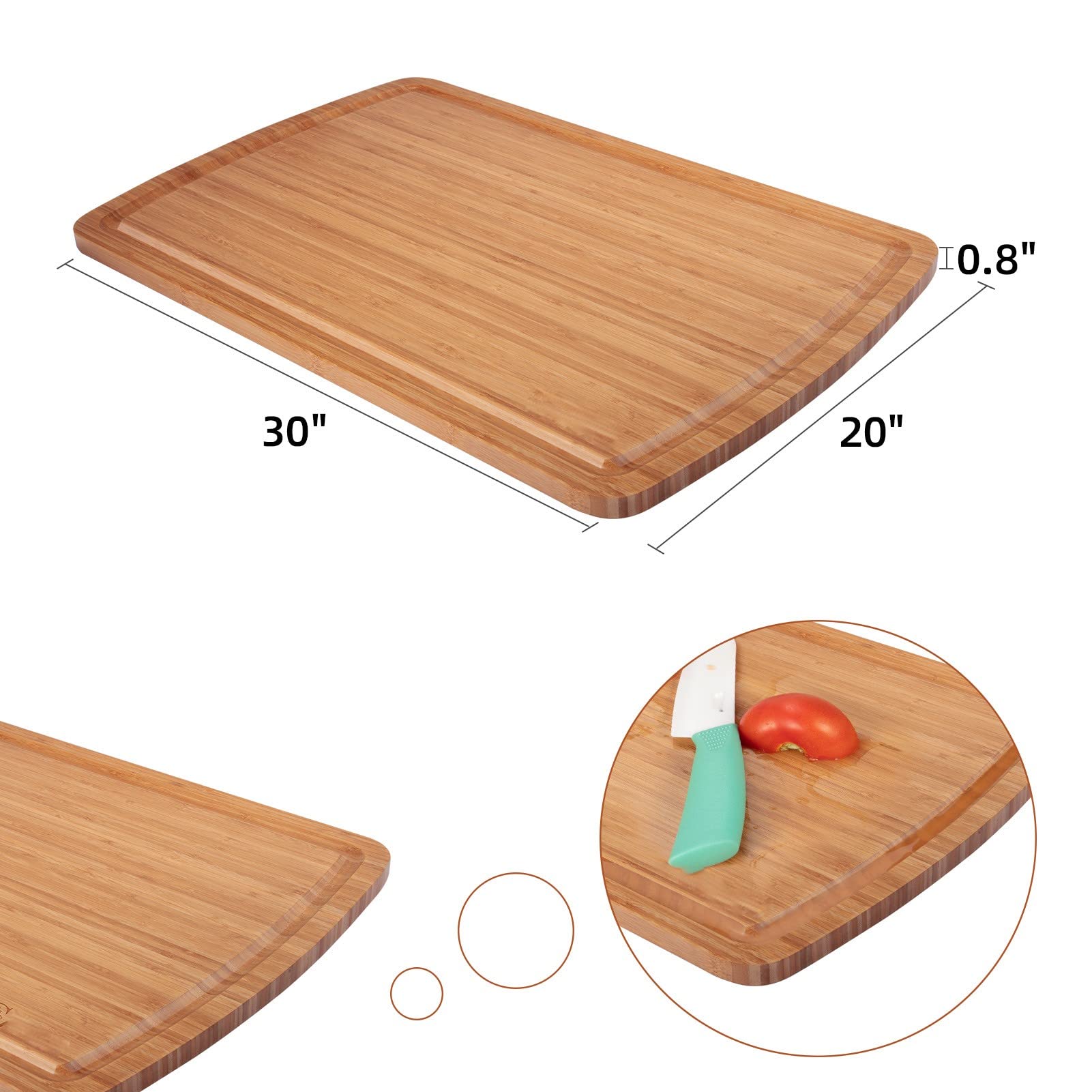 Bamboo Cutting Board, 30 x 20 Inch Kitchen Chopping Board for Meat, Vegetables, Fruits, Bread, Cheese with Juice Groove