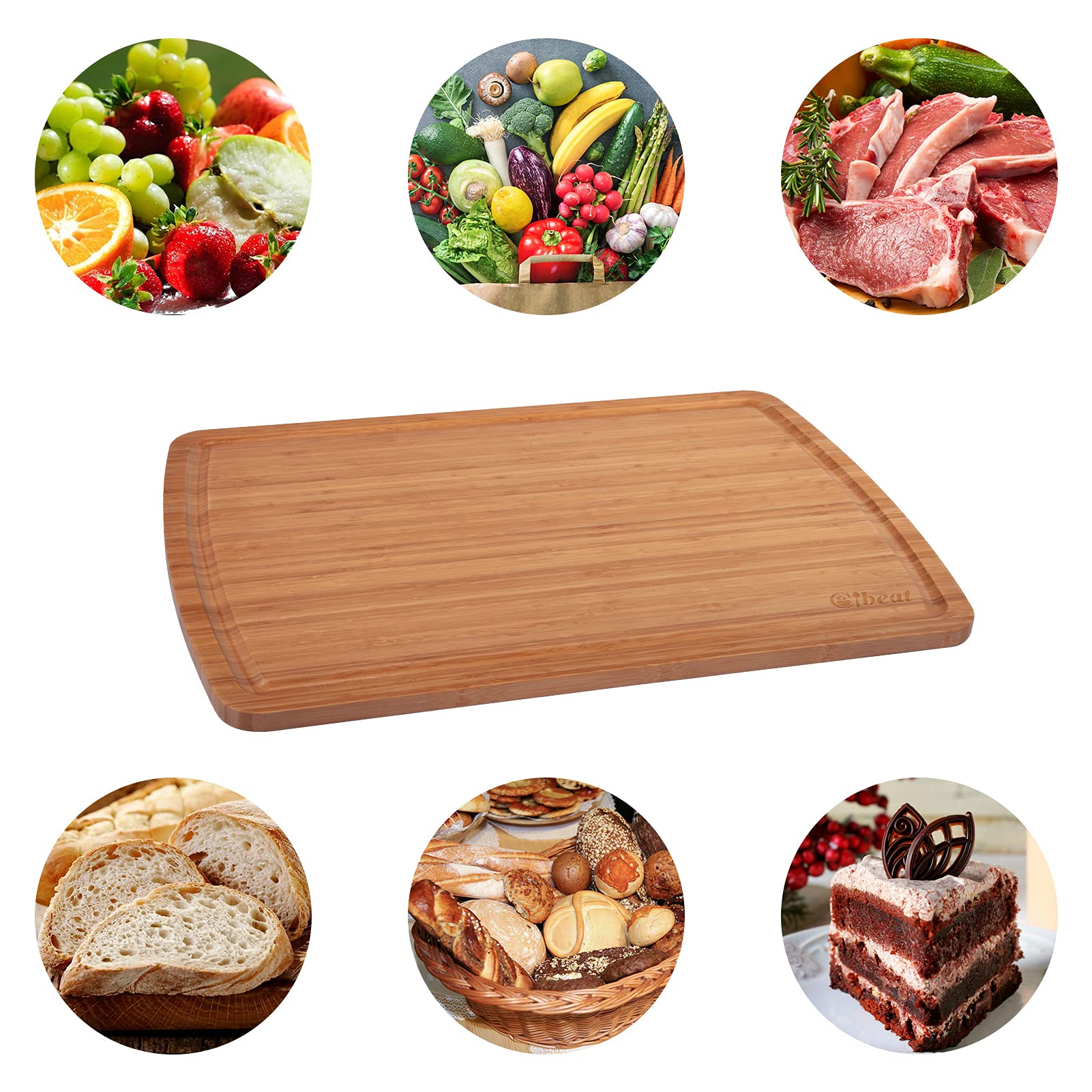 Bamboo Cutting Board, 30 x 20 Inch Kitchen Chopping Board for Meat, Vegetables, Fruits, Bread, Cheese with Juice Groove