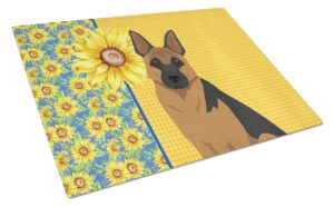 caroline's treasures wdk5422lcb summer sunflowers black and tan german shepherd glass cutting board large decorative tempered glass kitchen cutting and serving board large size chopping board