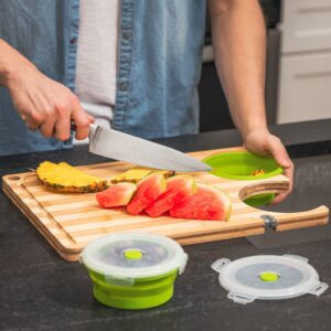 Over The Sink Bamboo Cutting Board with Collapsible Containers With Seal Tight Lids