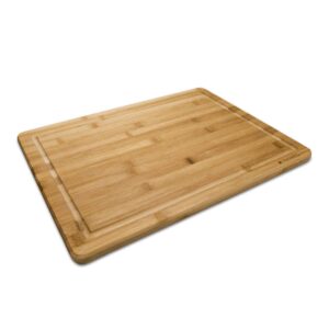 Navaris Wood Cutting Board - Large Natural Bamboo Wooden Chopping Board for Kitchen with Crumb and Juice Groove for Food Prep - Size L, 18 x 13 inches