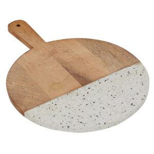 the novogratz mango wood cutting board with terrazzo details, 14" x 17" x 1", brown