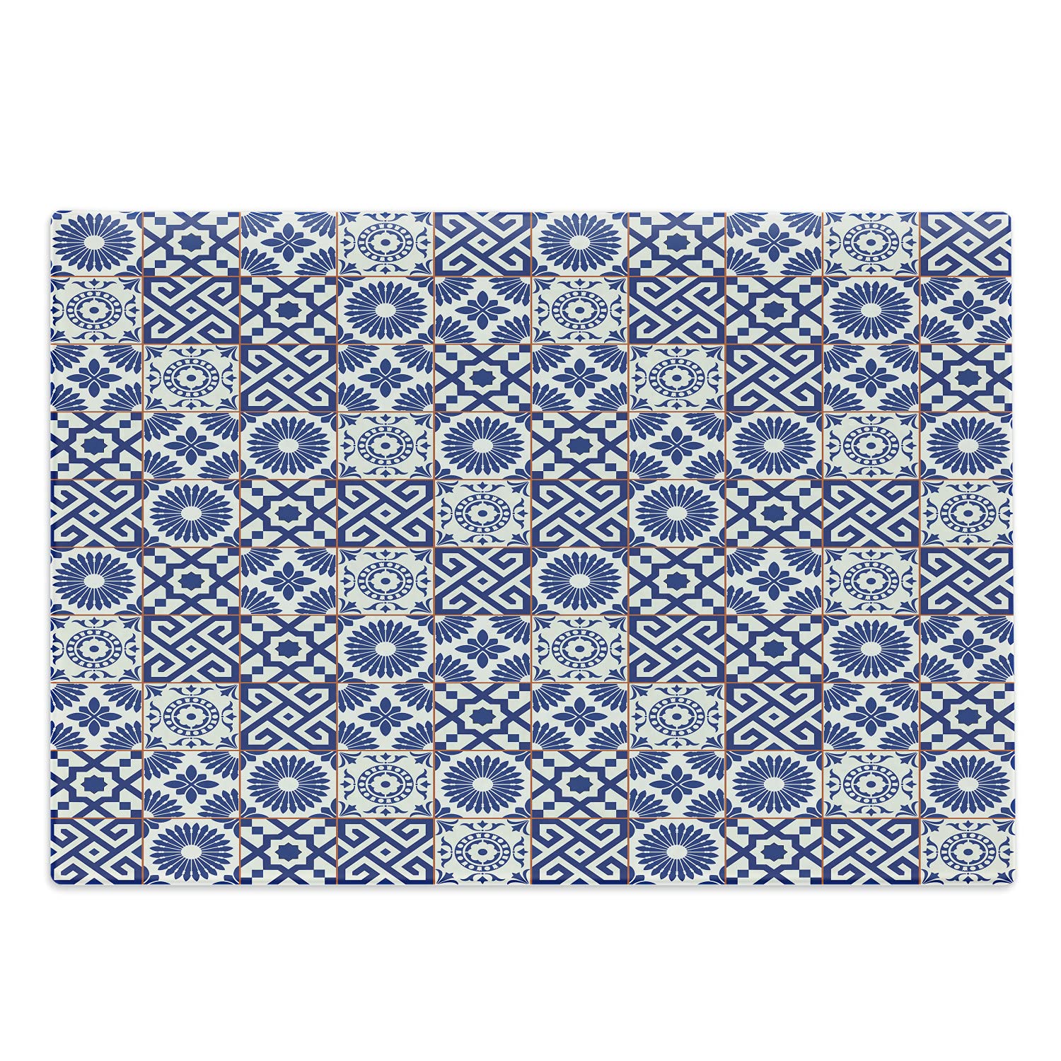 Ambesonne Moroccan Cutting Board, Old Ottoman Style Inspired Mix of Moroccan Tiles in Modern Shades Artwork Print, Decorative Tempered Glass Cutting and Serving Board, Large Size, Grey Blue