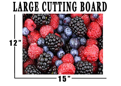 Mixed Berries Kitchen Glass Cutting Board Decorative Gift For Blueberries Raspberries Blackberries Mom Design Red