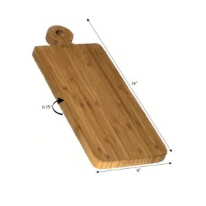 Simply Bamboo Natural Brown Organic Edge-Grain bamboo wood Paddle Server/Cutting Board, 16”X6”X.750”