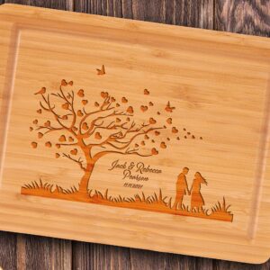 Family Love Tree Personalized Cutting Board, Custom Couple Names cutting board, Laser engraved Chopping board for Wedding, anniversary, Mother's Day gift