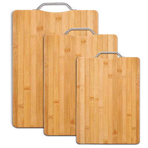 Chambridge 3pcs Bamboo Cutting and Serving Boards for Kitchen, Bamboo Chopping Board for Meat and Chopping Vegetables