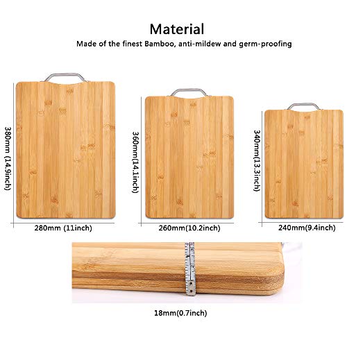 Chambridge 3pcs Bamboo Cutting and Serving Boards for Kitchen, Bamboo Chopping Board for Meat and Chopping Vegetables