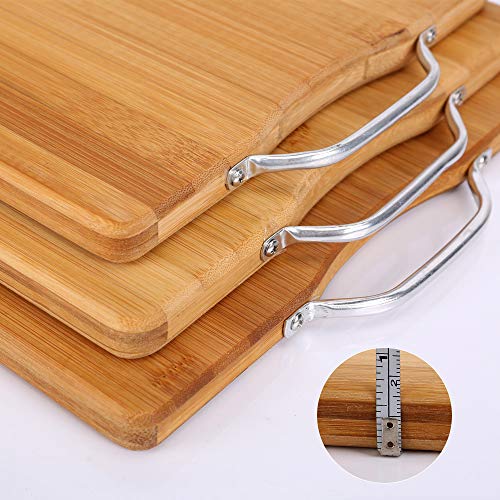 Chambridge 3pcs Bamboo Cutting and Serving Boards for Kitchen, Bamboo Chopping Board for Meat and Chopping Vegetables