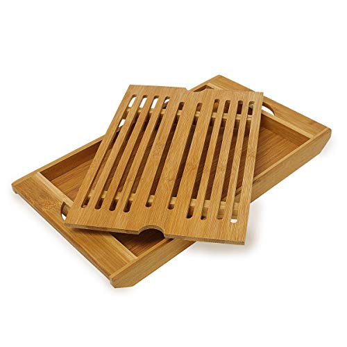 Relaxdays Bamboo Bread Cutting Board + Removable Crumb Catcher, Brown