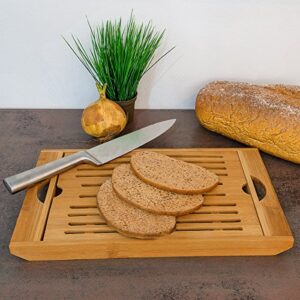 Relaxdays Bamboo Bread Cutting Board + Removable Crumb Catcher, Brown