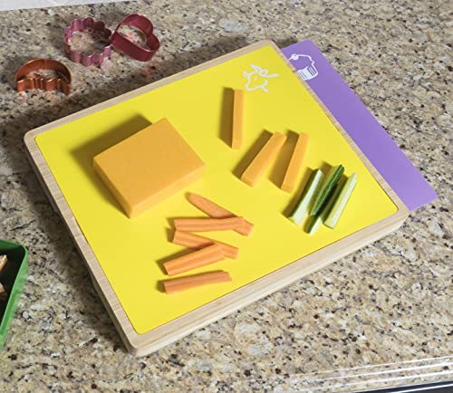 Lipper International 8889 Bamboo Wood Cutting Board with 6 Removable Color-Coded Cutting Mats, 16" x 13" x 1"