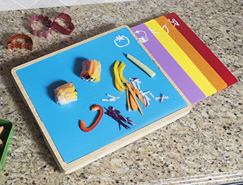 Lipper International 8889 Bamboo Wood Cutting Board with 6 Removable Color-Coded Cutting Mats, 16" x 13" x 1"