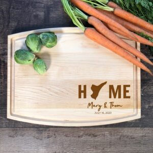 state outline. custom cutting board. home sweet home. personalized boards. wood engraved. handmade. maple. customized gift.custom board. (maple wood, 9" x 12" arched with groove)